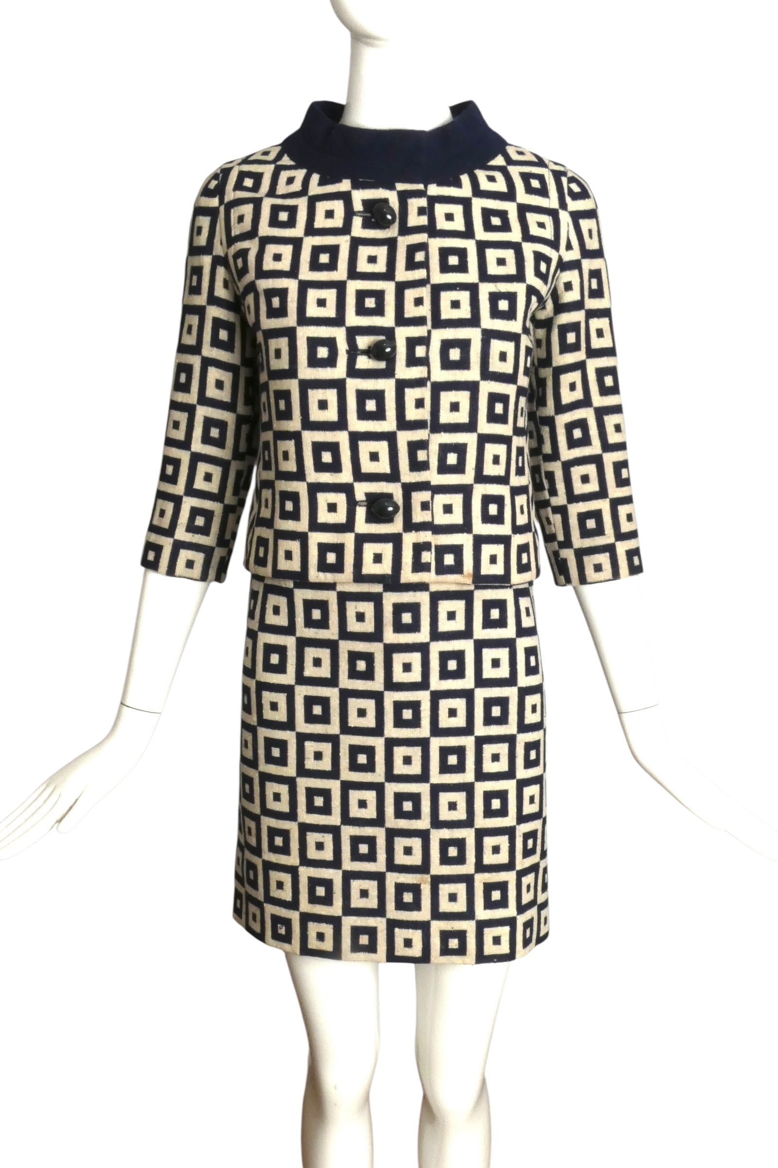 PIERRE CARDIN (HAUTE COUTURE)- 1970 Linen Dress & Jacket Ensemble, Siz ...
